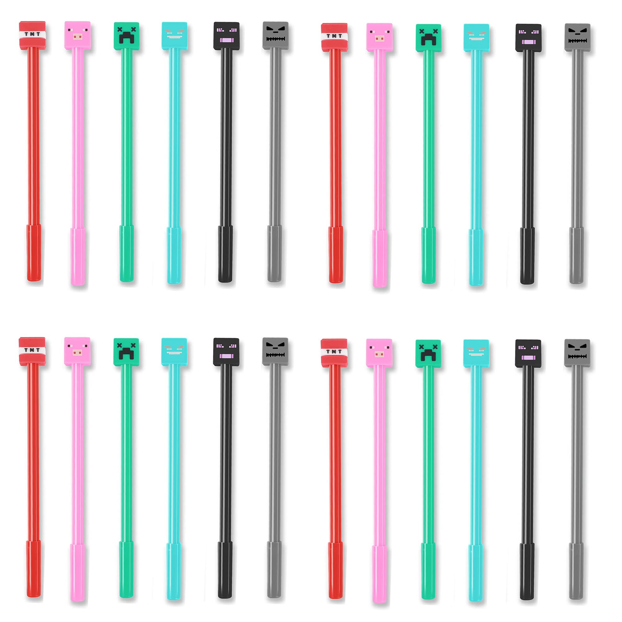 EREGANTO 24 Pcs Pixel Miner Themed Assorted Gel Pens Party Favor Mine Pixel Craft Classroom Rewards Prizes Goody Bag Treat Bag Stuffers