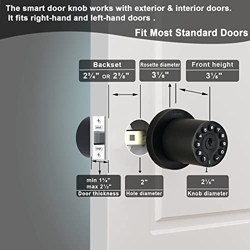 iulock Code Door Lock, Electronic Door Knob with Keypad and Key, Auto Lock, Waterproof, Passage Function, Long Battery Life,50 Codes, Easy to use and Install for Office/Warehouse/Bedroom/Garage