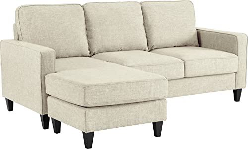 Serta Harmon Square Arm Reversible Sectional Sofa Living Room, Modern L-Shaped 3 Seat Fabric Couch, Cream