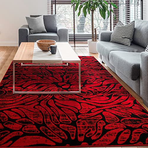 Antep Rugs Floral 5x7 Abstract Indoor Area Rug Siesta (Red Black, 5'3" x 7')