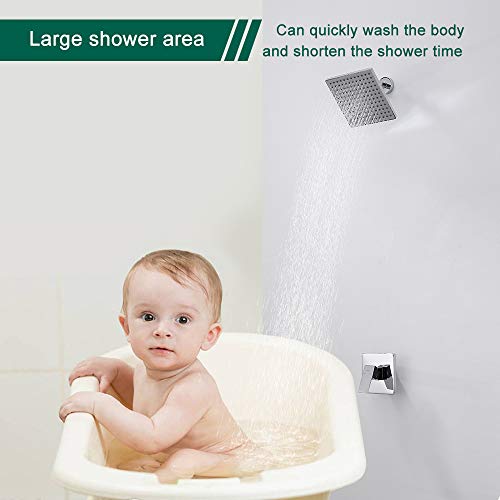 Aihom Shower Faucet Set Chrome, 8-Inch Rainfall Shower Head & Stainless Steel Shower Arm, Single Function Shower System with Single Handle Brass Rough-in Valve, Shower Trim Kit