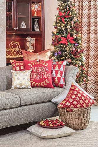 Pillow Perfect Merry Christmas Decorative Throw Pillow, 18", Red/Gold/Silver