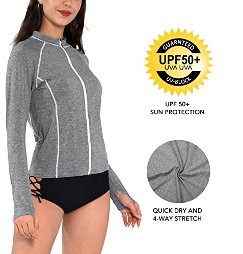 Actleis Women's Long Sleeve Rash Guard UPF 50+ UV Sun Protection Swim Shirt Medium Heather Gray