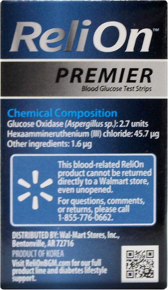 ReliOn Premier Blood Glucose Test Strips, 100 Ct (2 pk)