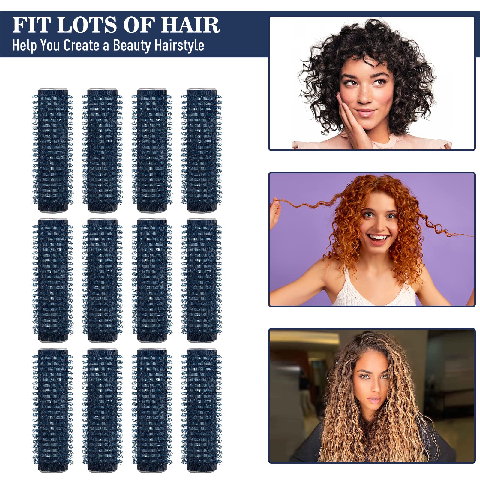 36 PCS Hair Rollers, Small Size Self Grip Hair Curlers Hair Dressing Tool, Salon Curly Style Hair Rollers for Short Hair, 0.6 Inch Navy Blue