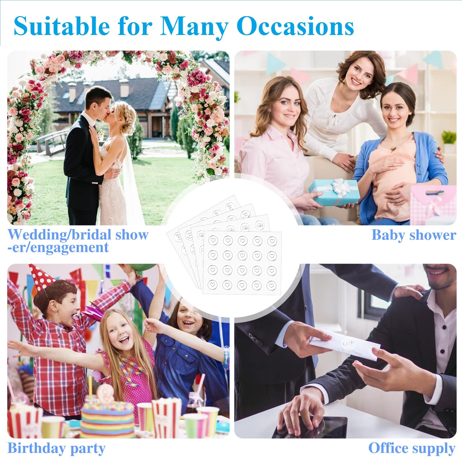 400 Pcs Wedding Envelope Seal Stickers, 4 Style Clear Foil Save The Date Stickers Foiled Silver Wedding Stickers for Invitation, 1.5 inch