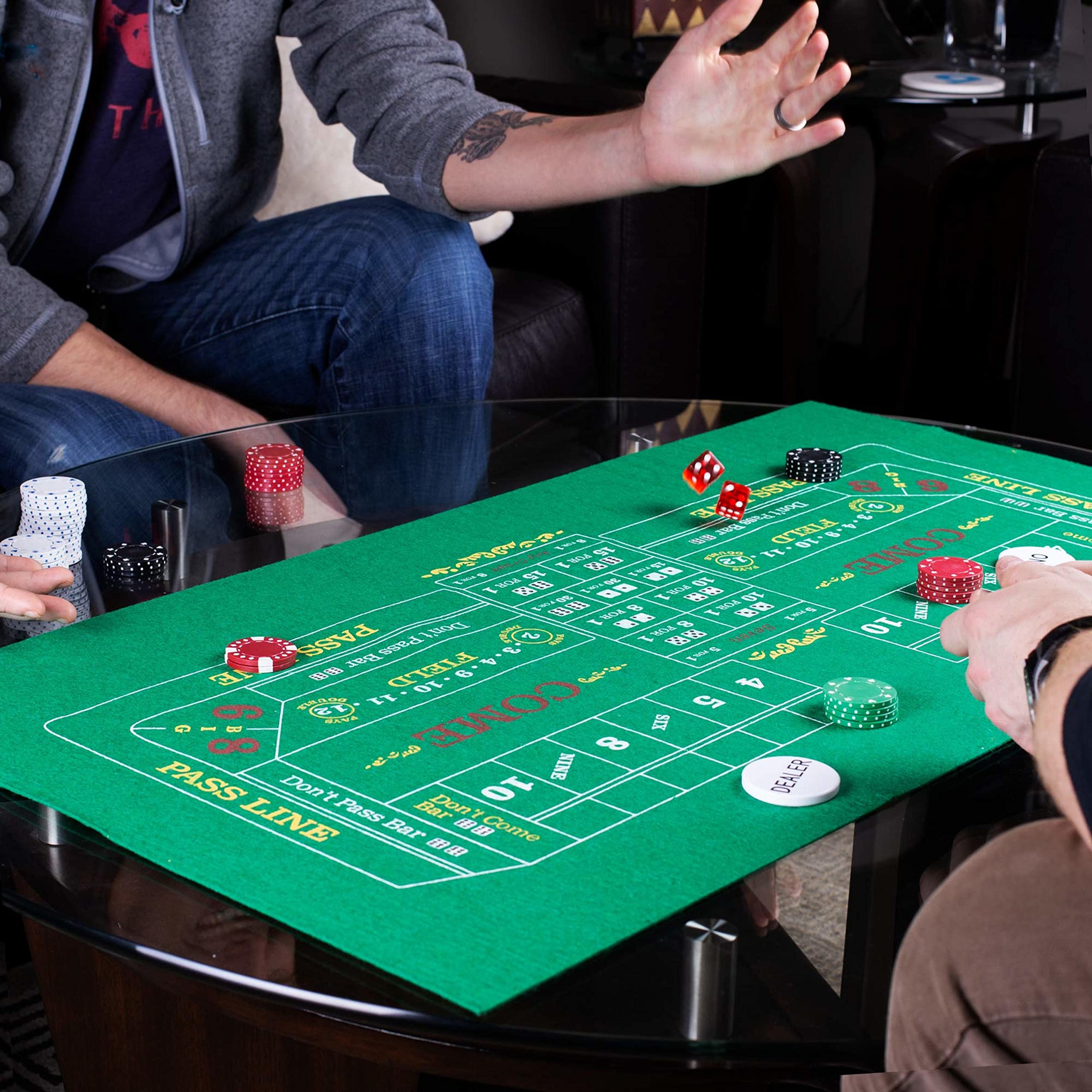 Brybelly Double-Sided Craps Table & Roulette Casino Felt | Convenient, Space-Saving 36" x 18" Roll-up Casino Gambling Tabletop Mat | Smooth 2mm Mini-Felt for Coffee Table Texas Hold 'Em & Blackjack