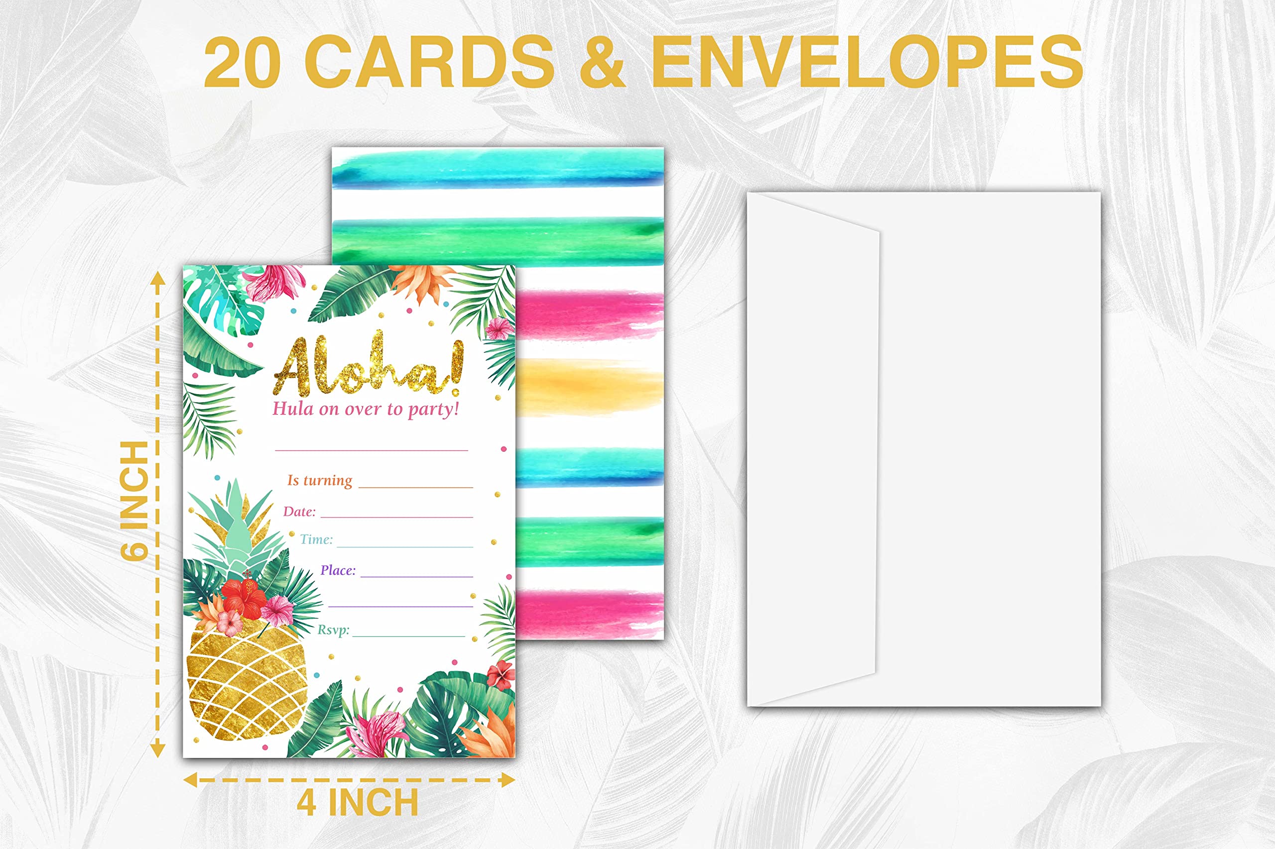 Disfuco Hawaiian Summer Pool Party Invitations, Aloha Luau Tropical Party Invitations - Fill in The Blank Birthday Party Invites - 20 Invitation Cards With 20 Envelopes (d02)
