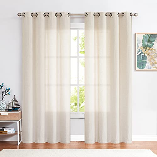 jinchan Linen Beige Curtains 84 Inch Long for Living Room Bedroom Farmhouse Grommet Top Light Filtering Window Drapes 50x84 Crude 2 Panels