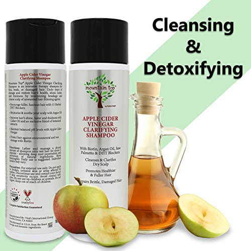 MOUNTAIN TOP Apple Cider Vinegar ACV Shampoo (8 oz / 273 ml) with Biotin, Castor Oil - Clarifying, For Fuller & Thicker Hair - Paraben, Sulfate Free - All Hair Types, Men & Women