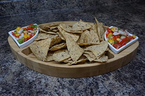 Prairie Collections Football Shaped Bamboo Serving Tray (10" x 16" x 2.5β) Includes 2 Dip Trays - Large Chip Serving Dish for Parties
