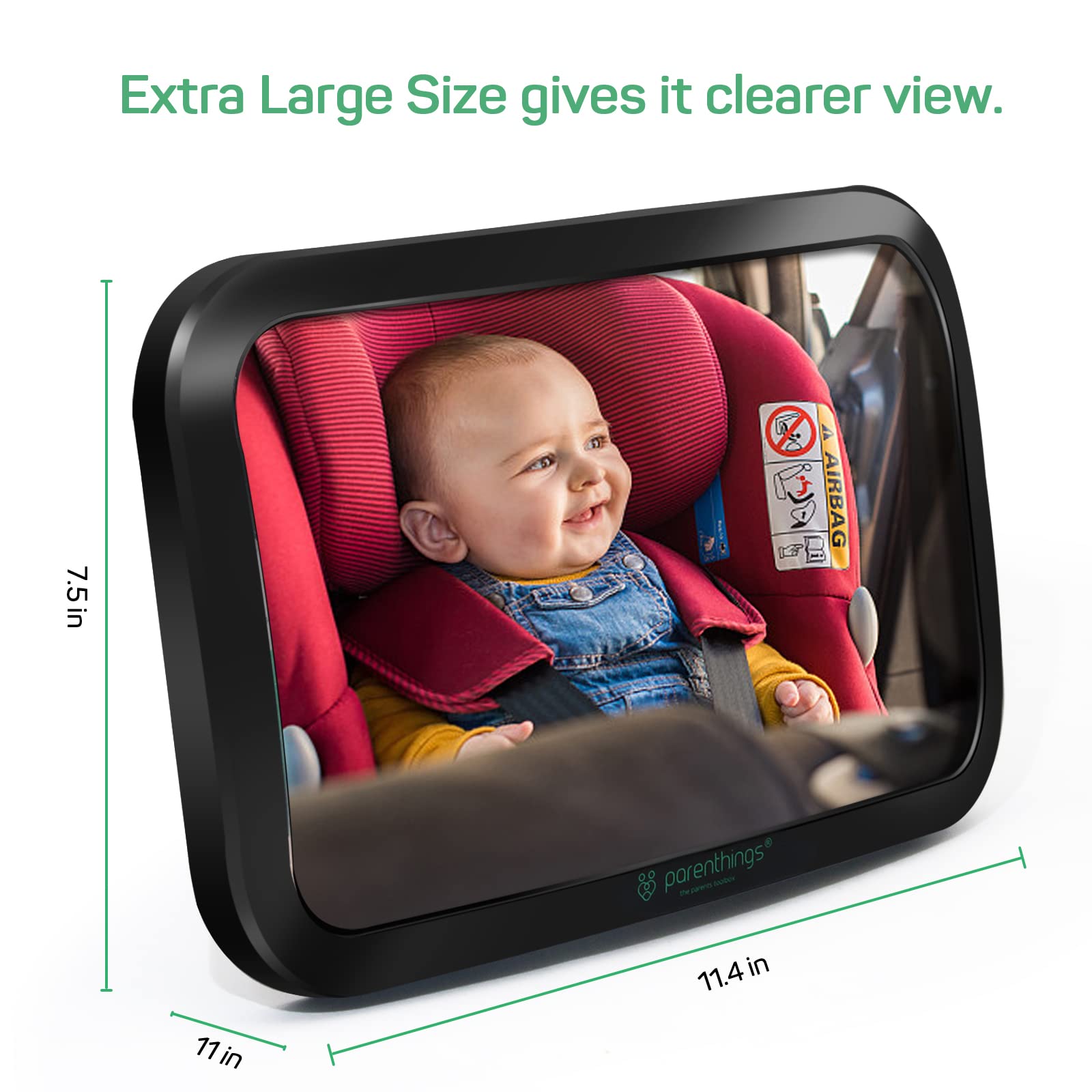 Parenthings® Baby Car Mirror for Back Seat Rear View Monitor-Super Clear Wide View with Acrylic 360° Rotatable Pivot-100% Shatterproof and Stable-Universal Fit Classic Black