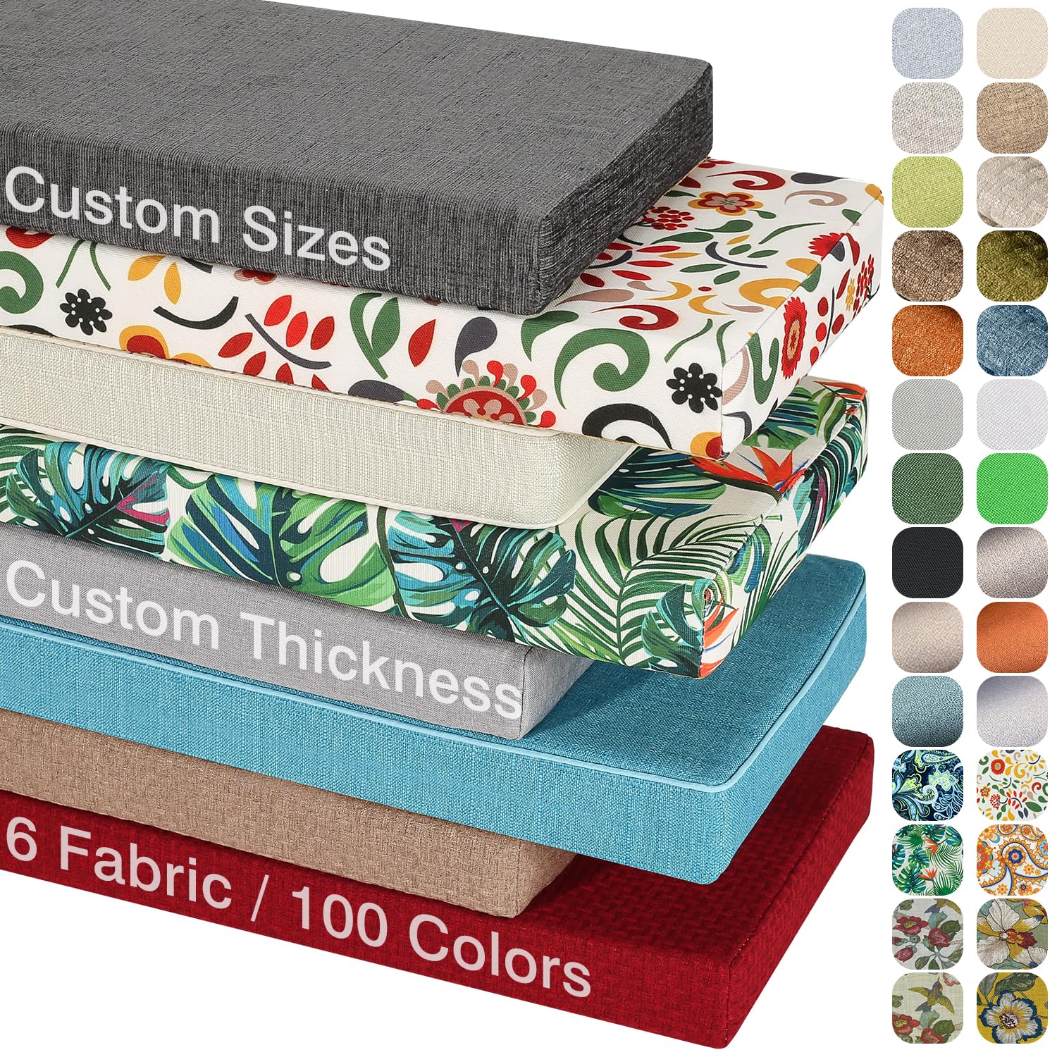 JYCASC Custom Bench Cushion, Bench Cushion for Indoor Furniture, Non-Slip Window Seat Cushion, Bay Window Cushion, 75D High-Resilience Foam Bench Pad, Patio Cushion(Custom Size/Colors)