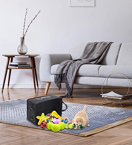 Geyecete basket dog toys Storage Bins with Handle,Decorative Basket Rectangular Soft felt dog toy box Organizer Basket Pet supplies-Dark Gray