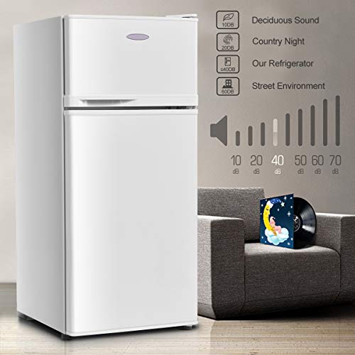 MAT EXPERT 3.4 Cu.Ft 2-Door Mini Fridge with Freezer, Compact Refrigerator w/Adjustable Removable Glass Shelves, Mechanical Control & Recessed Handle Small Drink Cooler for Dorm/Office/Home/RV (White)