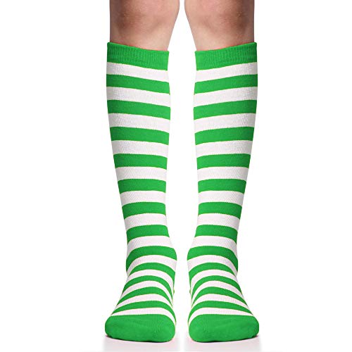 juDanzy Knee High Socks With Grips for Babies, Toddlers & Children (one pair) (2-4 Years, Green and white stripe)