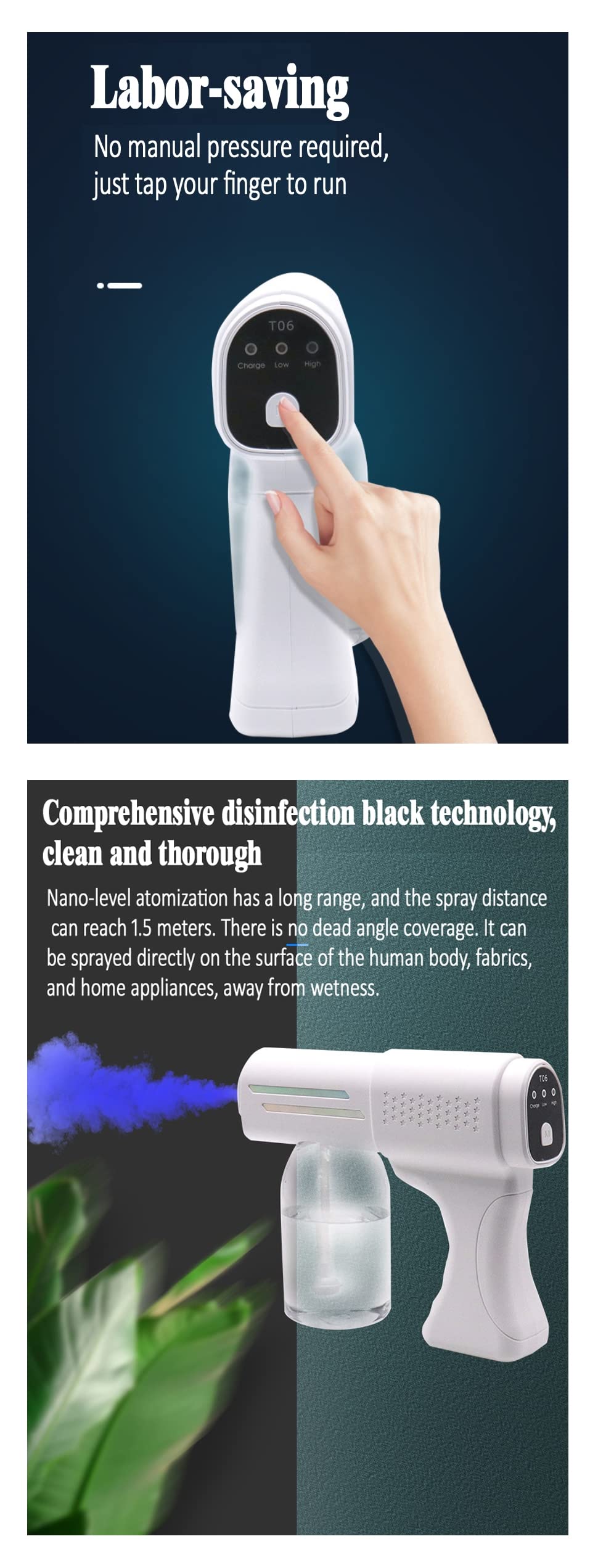 binglan Nano Atomization Disinfection Gun, Rechargeable Portable Handheld with 380ml Capacity Blue Light Spray Disinfection Gun,for Home,Office,School,Disinfection and Other Places,White