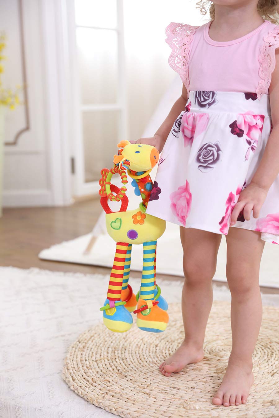 RichChoice Giraffe Baby Educational Toys (one Box:50 pcs):1-3-6-8 Month,1-2-3 Year Old Crib Bed,Car Seat, Stroller, Activity,Travel Hanging Toys;Kids Plush Portable Toys with Crinkle, Ring,Teetherā¦