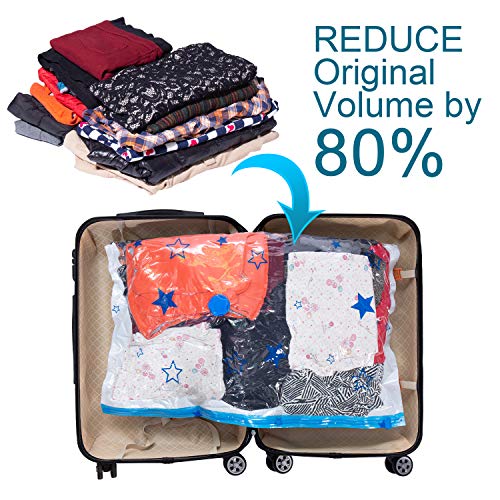 Premium Reusable Vacuum Storage Bags with Hand Pump, Jumbo 6 pack (40"X30"), Durable Compression Bags for Clothes Blankets Comforters Pillows, Double Zip Seal & Leak Valve