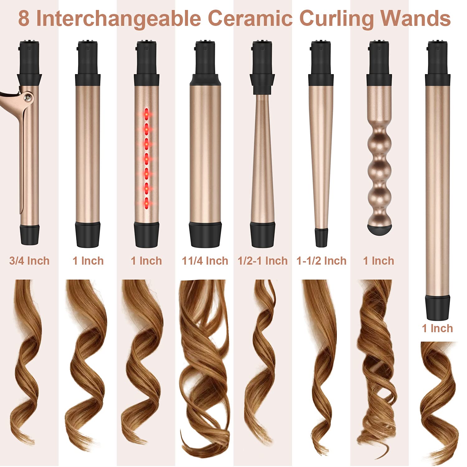 Infrared 8 in 1 Curling Iron Set with 8 Ceramic Barrels Interchangeable, Hair Curler Wand for Long Hair, Professional Curling Wand Set with LED Temperature Control, Glove and 2 Hair Clips