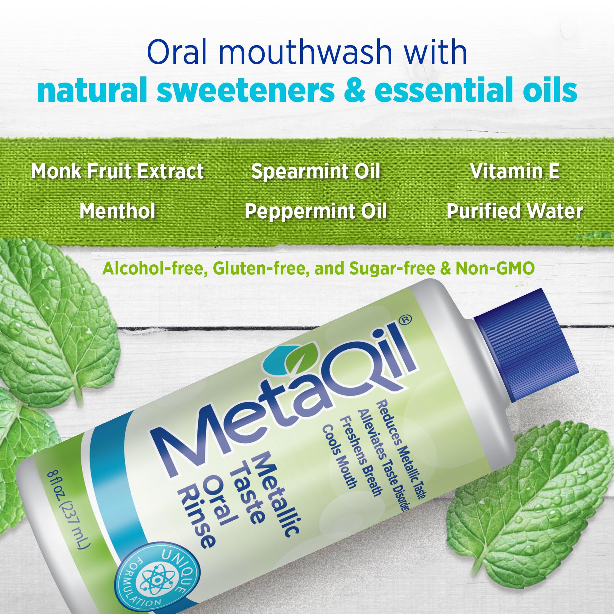 MetaQil Oral Rinse, Proven to Relieve Metallic, Bitter and Other Taste Disorders, Made from 8 Core Ingredients, Cools and Freshens Breath, Available in 8 oz Bottle, 1 Count