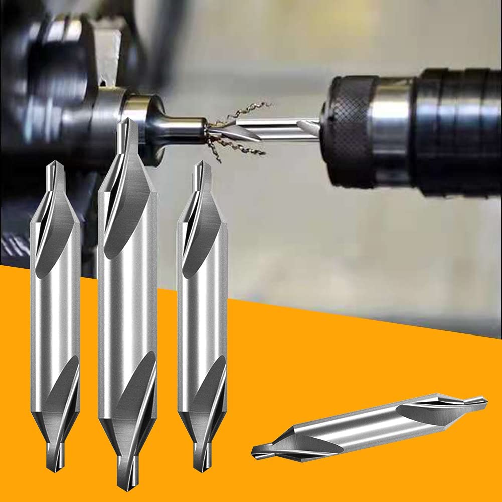 Utoolmart 5 Pcs Center Drill Countersink Lathe Bit Mill Tool, Combined Drills Plain Type Imperial, 1/4-inch Combined Countersinks Drills Set Tool, HSS-6542 Countersinks