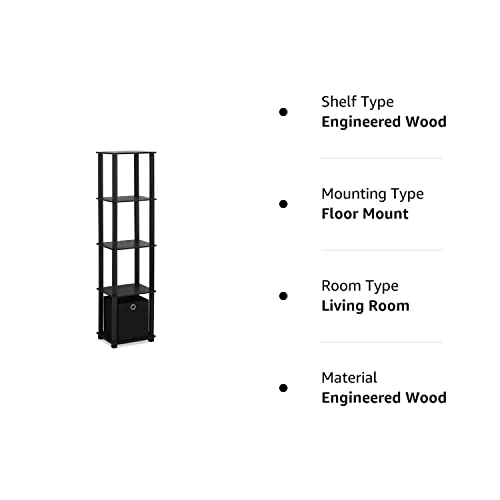 FURINNO Decorative Shelf With Bin, Black
