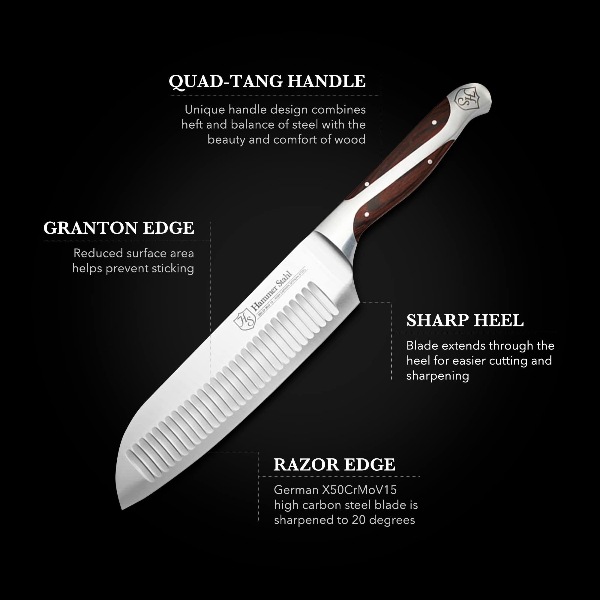 Hammer Stahl 4.5 Inch Japanese Style Santoku Knife High Carbon Stainless Steel Kitchen Knife | Razor Sharp Multipurpose Chopping Knife for Meat, Vegetable & Fruit with Ergonomic Handle & Gift Box