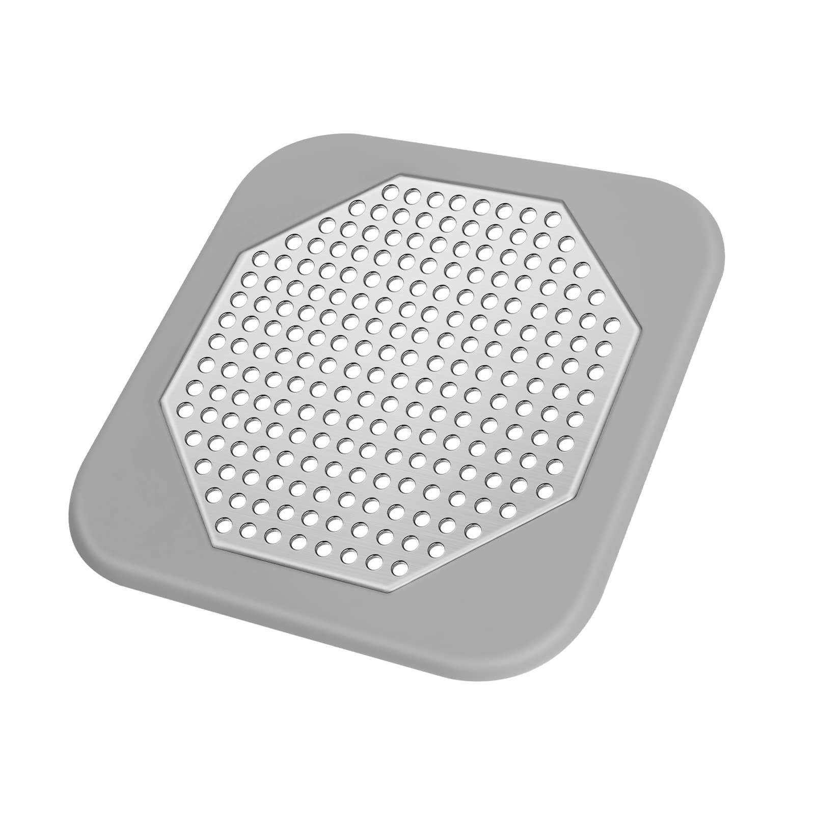Shower Drain Hair Catcher 5.7-inch Square Drain Cover Protector Hair Stopper Trap Flat Strainer,Easy to Install,Suit for Bathroom Floor Drain,Stainless Steel and Silicone