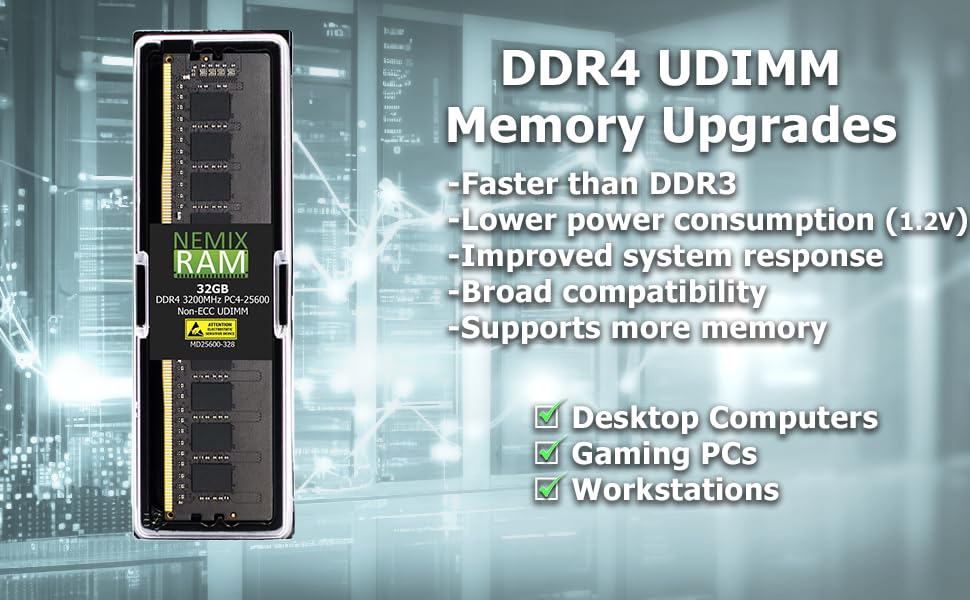 NEMIX RAM 16GB (1X16GB) DDR4 2666MHZ PC4-21300 2Rx8 1.2V CL19 288-PIN Non-ECC Unbuffered UDIMM Desktop PC Memory Compatible with Samsung M378A2K43BB1-CTD