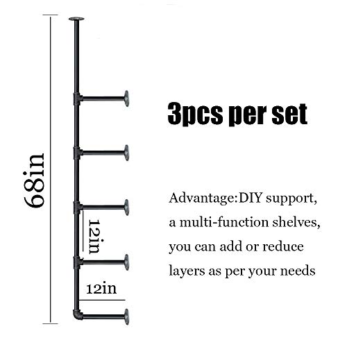 Kaler Black 5-Tier Industrial Pipe Shelves Piping Wall Bookshelf Easy to Install 68”H (3)