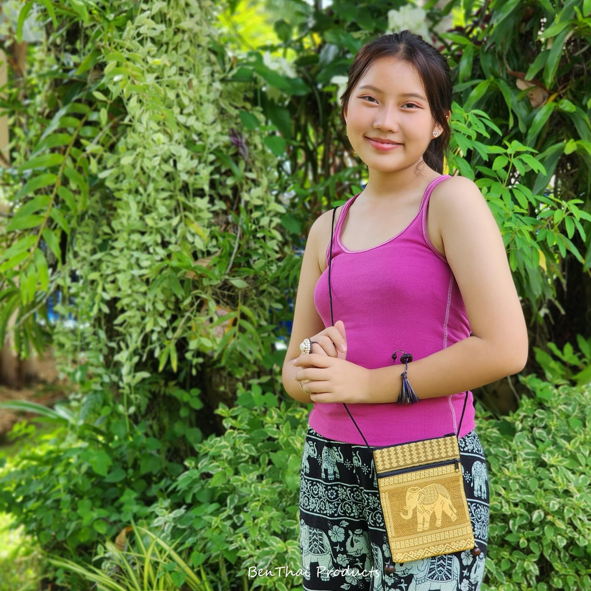 BTP Hmong Bag Hill Tribal Elephant Mini Crossbody Single Shoulder Bag Cellphone Case Passport Holder & Travel Pouch (Plum CP5)