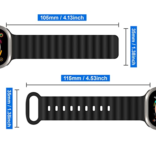 Astorgos Ocean Silicone Band Compatible with Apple Watch Band Ultra2 Ultra 49mm 45mm 44mm 42mm iWatch Series 9 8 7 SE2 SE 6 5 4 3 2 1,Adjustable Band Breathable Replacement Strap for Women Men,Black
