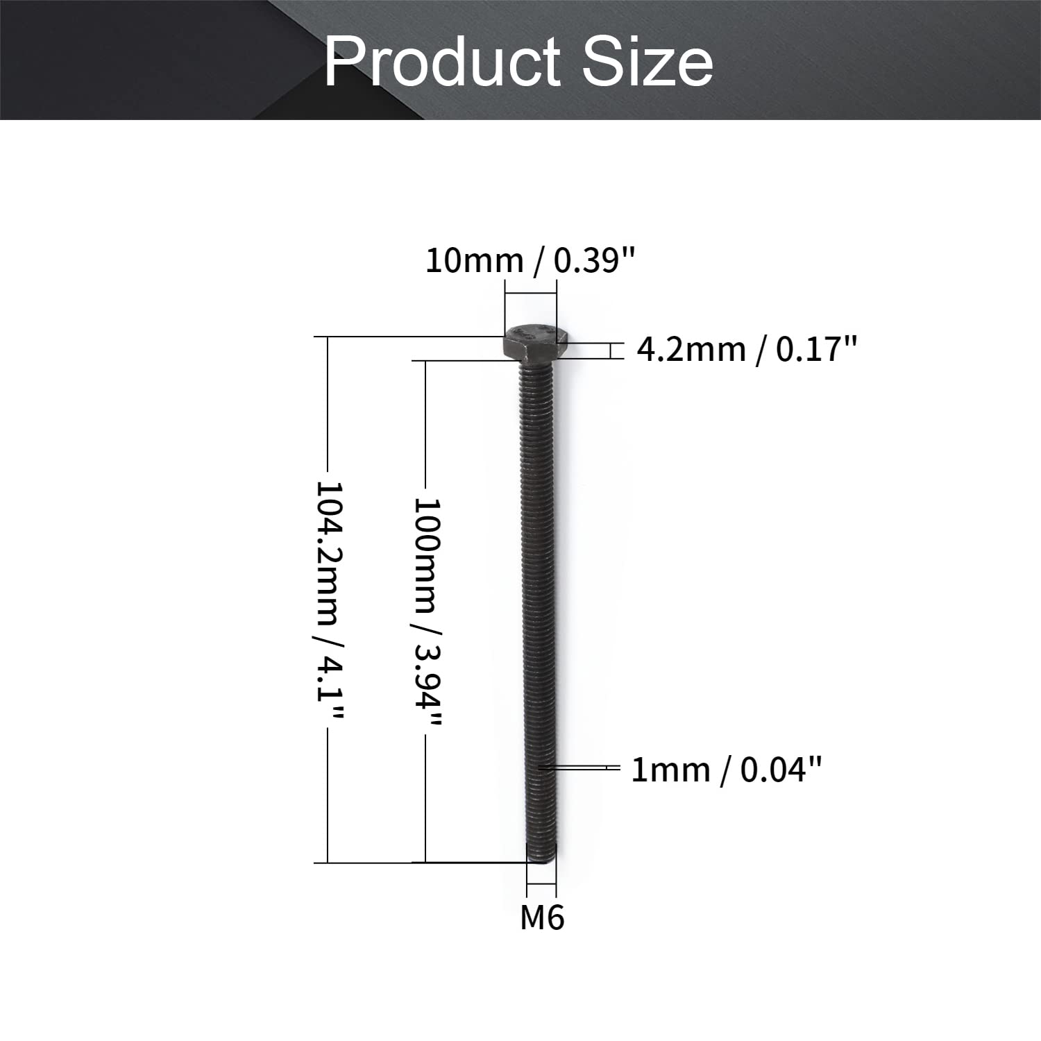 MroMax 20Pcs M6 x 100mm Hex Head Screw Bolt, Carbon Steel Grade 8.8, Black Oxide Finish, Full Thread, Hexagon Head Bolts for Furniture Repair