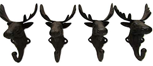 Coat Hat Hooks, 6.5" Cast Iron Moose Head Vintage Antique Style Hangers Set of 4