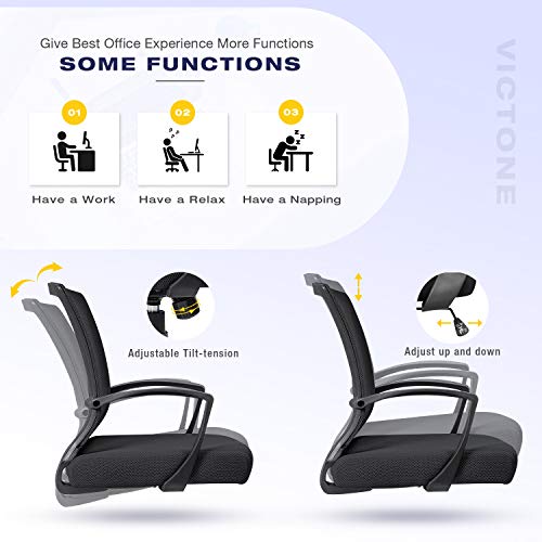 VICTONE Office Chair Home Office Desk Chair Task Mid Back Mesh Chair Ergonomic Swivel Lumbar Support Desk Computer Chair (Black)