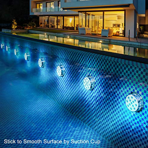 LOFTEK Submersible LED Lights with Remote RF(164ft),Full Waterproof Pool Lights for Inground Pool with Magnets, Suction Cups,3.35β Color Changing Underwater Lights for Ponds Battery Operated (4 Packs)