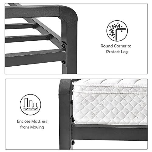 JOM King Bed Frame with Headboard and Storage No Box Spring Needed Metal & Wood Platform Heavy Duty Bedframe Size Black