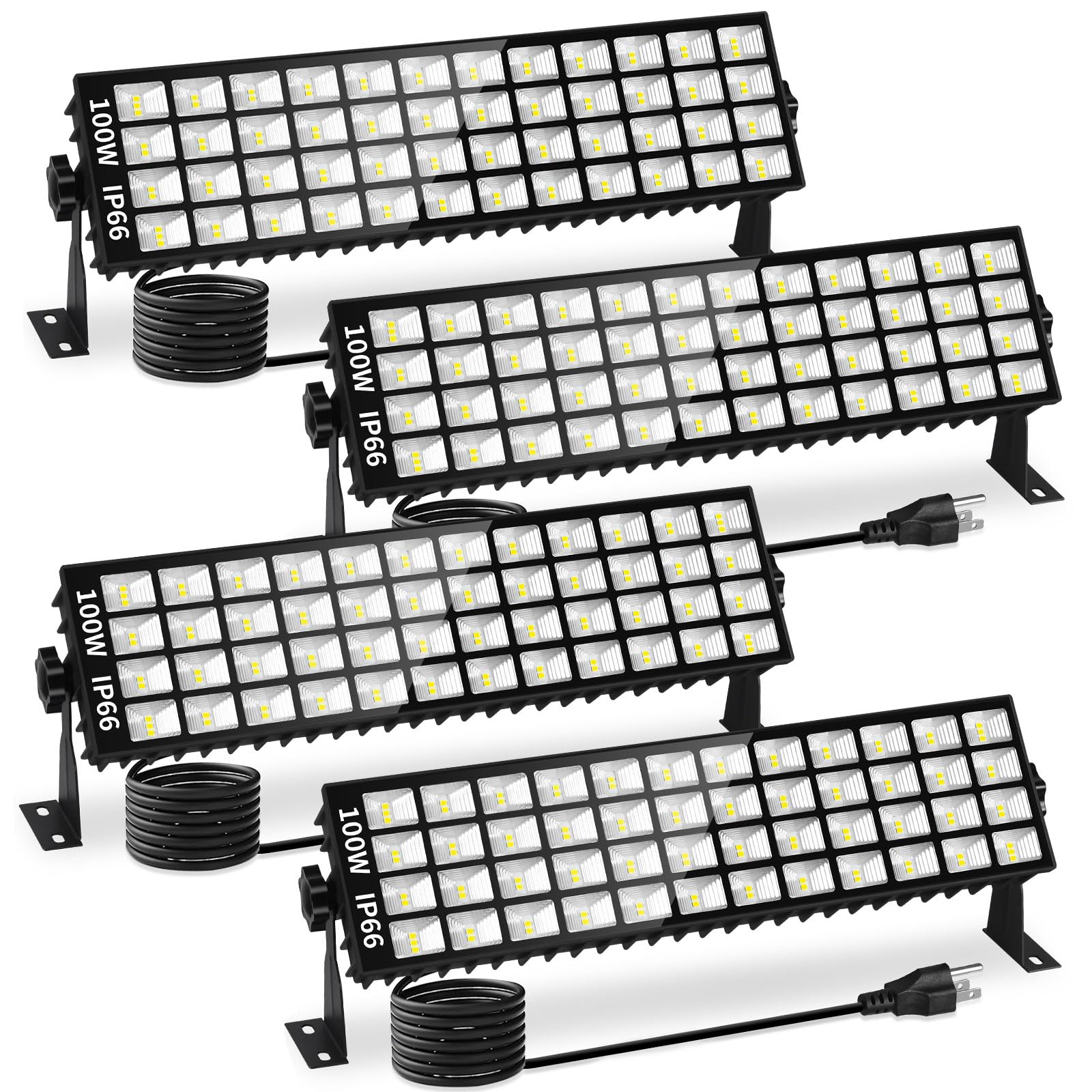 4 Pack LED Shop Lights, 100W 11000LM Plug in Garage Light with 6FT Power Cord, IP66 Waterproof Work Bench Shop Lights for Garage, Workshop, Warehouse, Outdoor, Yard, Garden