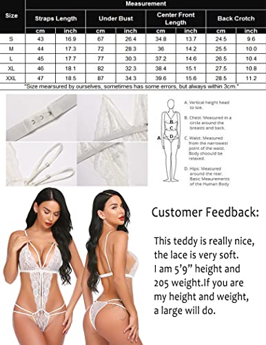 Avidlove Lingerie for Women Deep V Lingerie Teddy One Piece White Small