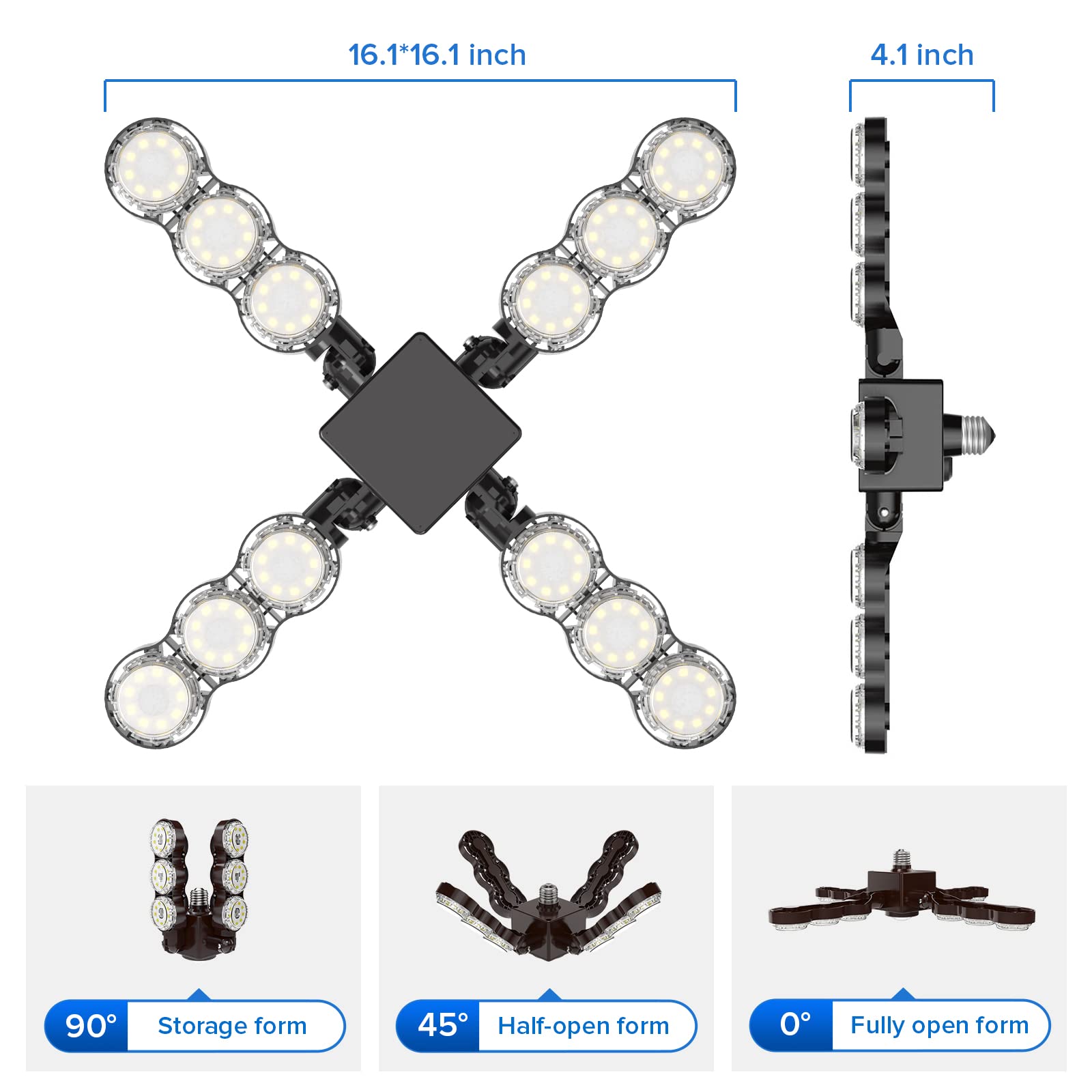 SANSI LED Garage Light, 60W (480W Equivalent) LED Shop Light 6000lm 5000K Daylight Super Bright E26 LED Garage Ceiling Lights with 4 Adjustable Panels for Garage, Warehouse, Basement, 5 Years Warranty