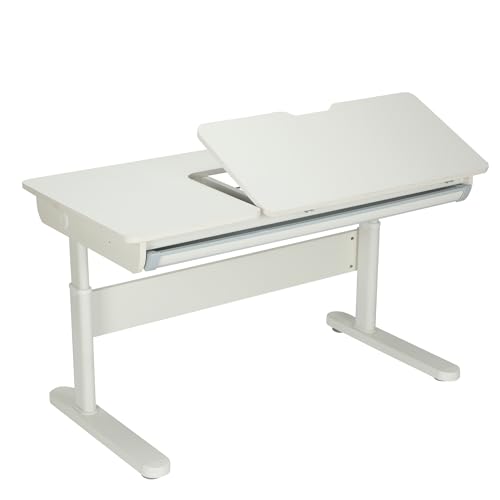 FCD Kids Desk, Wooden Adjustable Height Ergonomic Study Desk with Tiltable Desktop, Pull Out Storage Drawer for Kids 4-13 (Bookshelf Not Included)