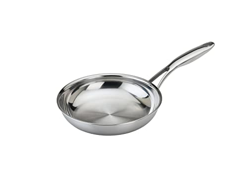 Black Cube Stainless Steel 8-inch Frying Pan, 3 Ply Professional Grade Steel Skillet, Sliver, Dishwasher Safe