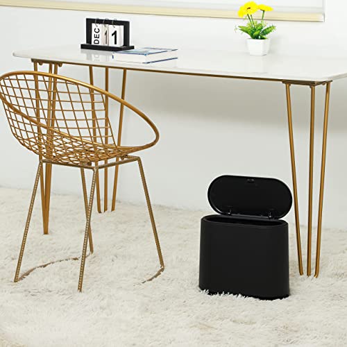 Cq acrylic 8L Slim Bathroom Trash Can Plastic 2.1 Garbage Can with Press Top Lid,Dog Proof Wastebasket Trash Can for Bedroom,Kitchen,Office,Living Room,Black