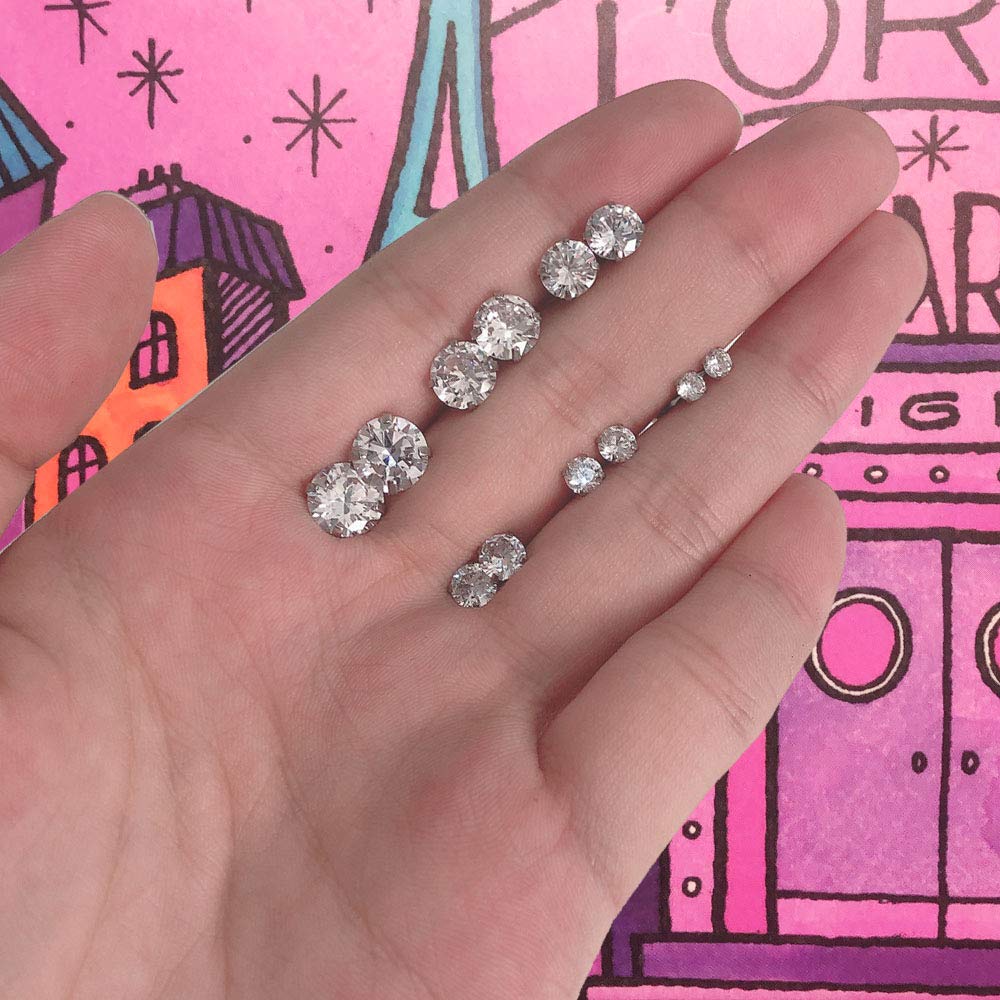 6 Pairs Shiny Round Cubic Zirconia Surgical Steel Stud Earrings Tragus Helix Conch Piercing Cartilage Sets