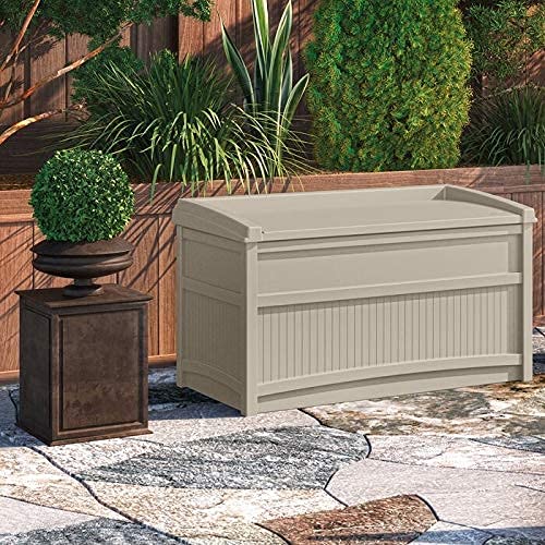 50 GALLON DECK STORAGE BOX OUTDOOR STORAGE BENCH FOR PATIO STORAGE WEATHER RESISTANT, WATERPROOF AND UV PROTECTED (Light Taupe)