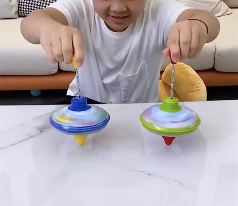 Cartoon Animal Printed Spinning Tin Top Metal Finger Top Good Balance Gyroscope for Adults and Children (Blue)