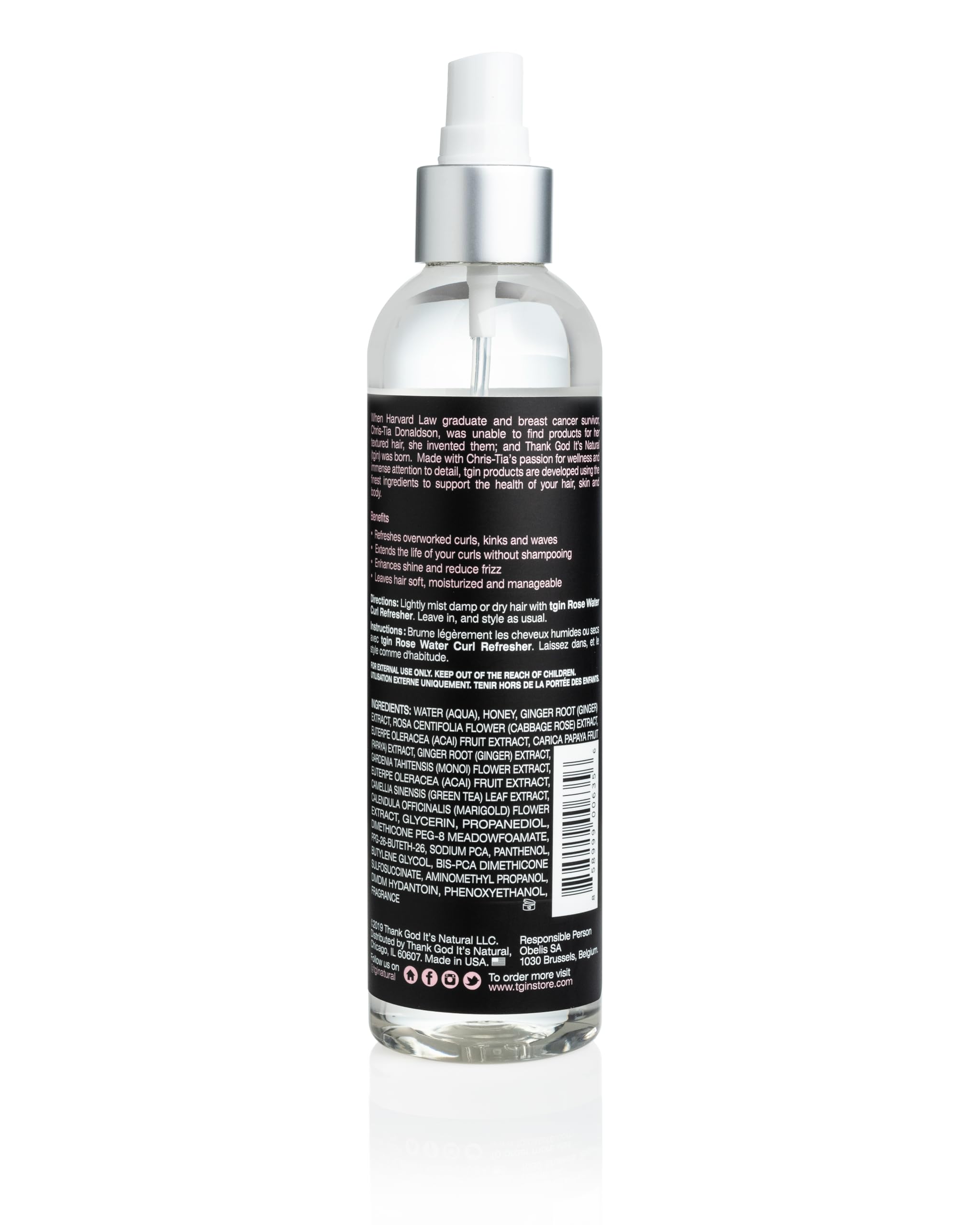 tgin Rose Water Curl Refresher for Curly, Coily, and Wavy Hair, with Acai Berries, Moisturizes and Soothes Dry Hair and Scalp, Braids, Protective Styles, and Locs, 8 fl oz