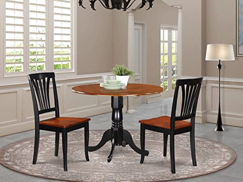 East West Furniture DLAV3-BCH-W 3 Piece Dining Room Furniture Set Contains a Round Kitchen Table with Dropleaf and 2 Dining Chairs, 42x42 Inch, Black & Cherry