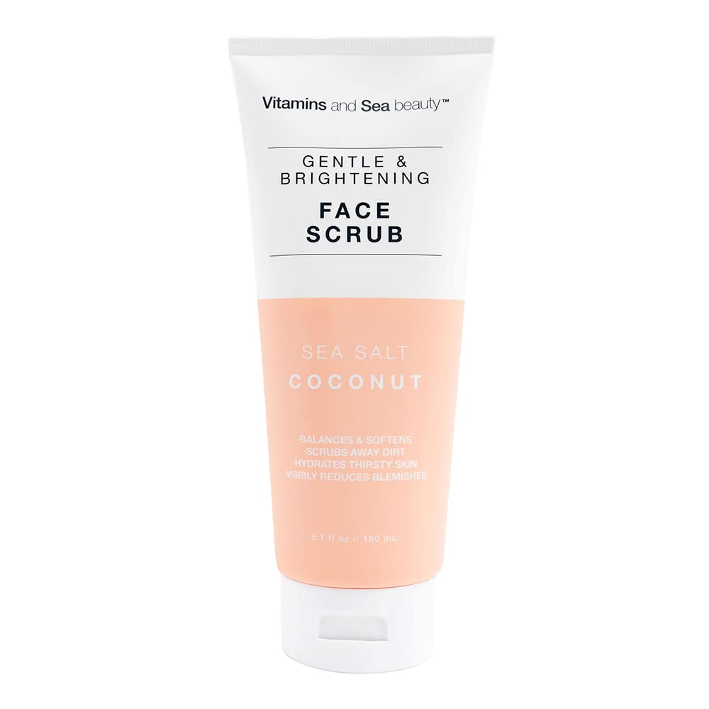 Vitamins and Sea Beauty, Hydrating Exfoliating Face Cleansing Wash Scrub, Skin Deep Pore Cleanser Minimizer with Sea Salt and Coconut Skincare, 5.1 Fl Oz